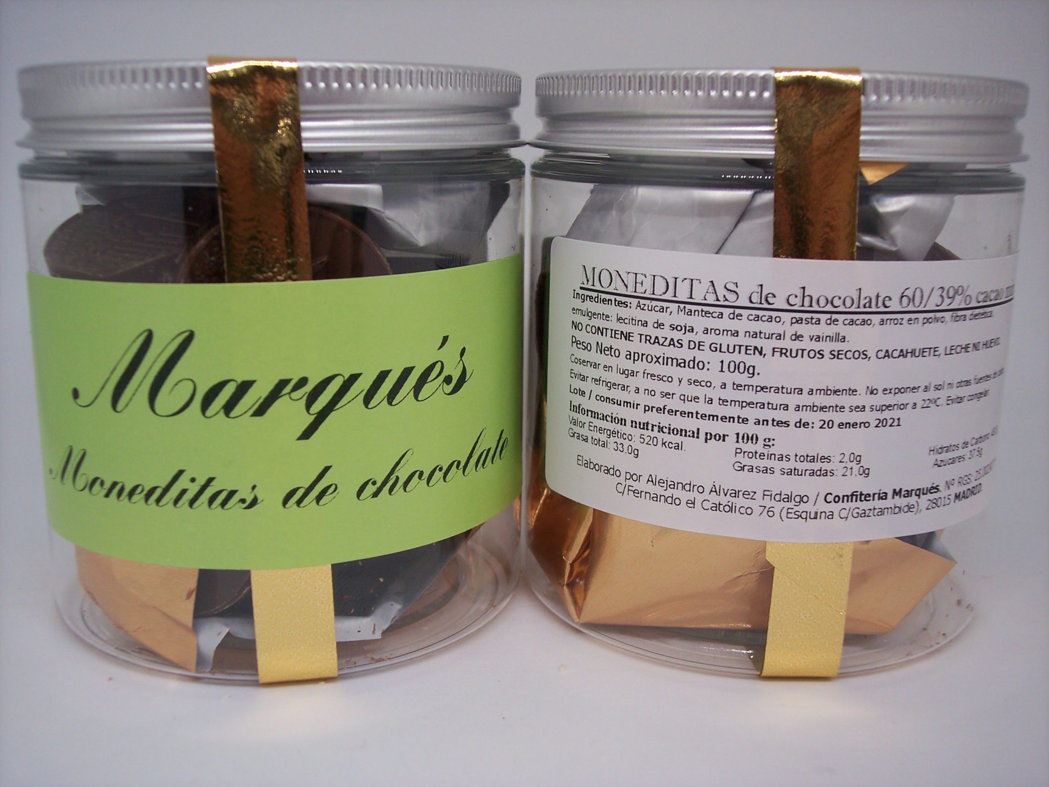 Moneditas de chocolate Premiere, bote de 15 unidades. - Marqués Free From